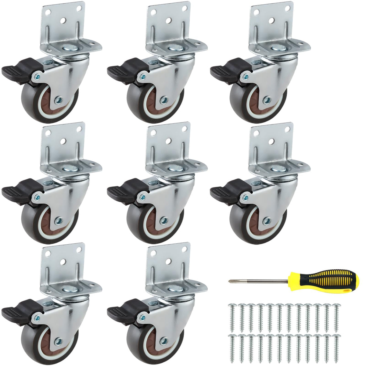 2 Inches Side Mount Caster Wheels Set of 8 L-Shaped TPR Rubber Locking ...