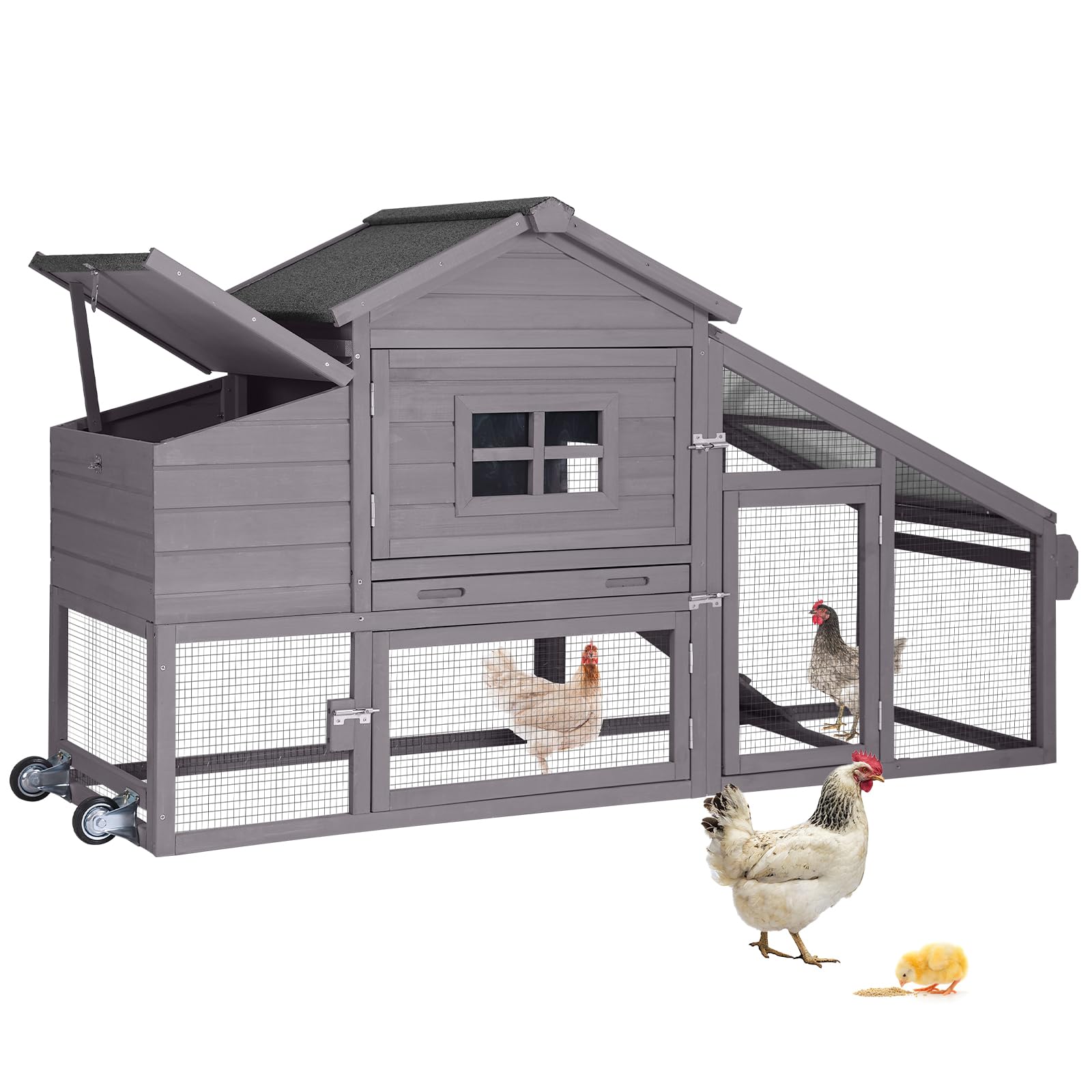 GUTINNEEN Chicken Coop Mobile Hen House Wooden with Run Poultry Cage ...