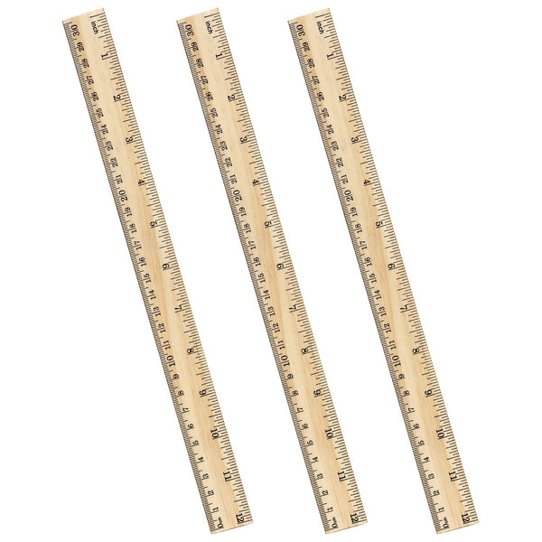 3 Pack Wooden Ruler 12 Inch Rulers Bulk Wood Measuring Ruler for Stude ...