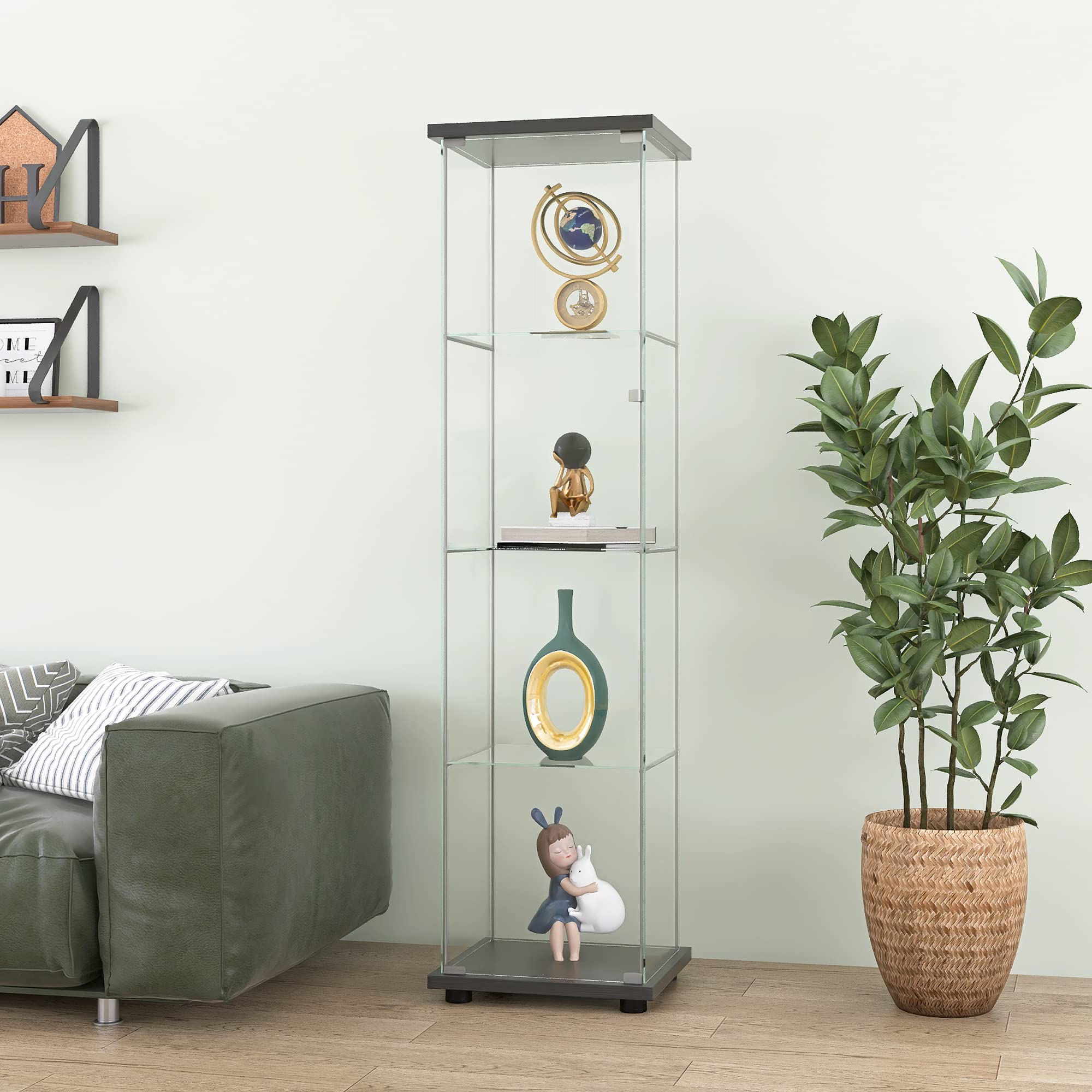 Zacis 4-Tier Glass Display Cabinet with Glass Door, 5mm Tempered Glass ...