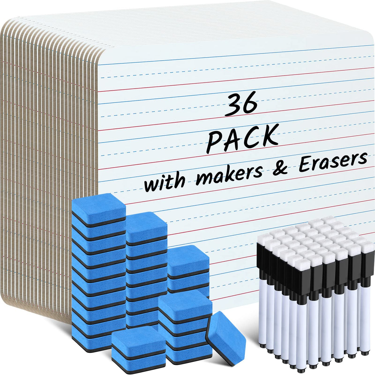 36 Pcs Double Sided Whiteboard Lined Dry Erase Board for Kids 9" x 12 ...