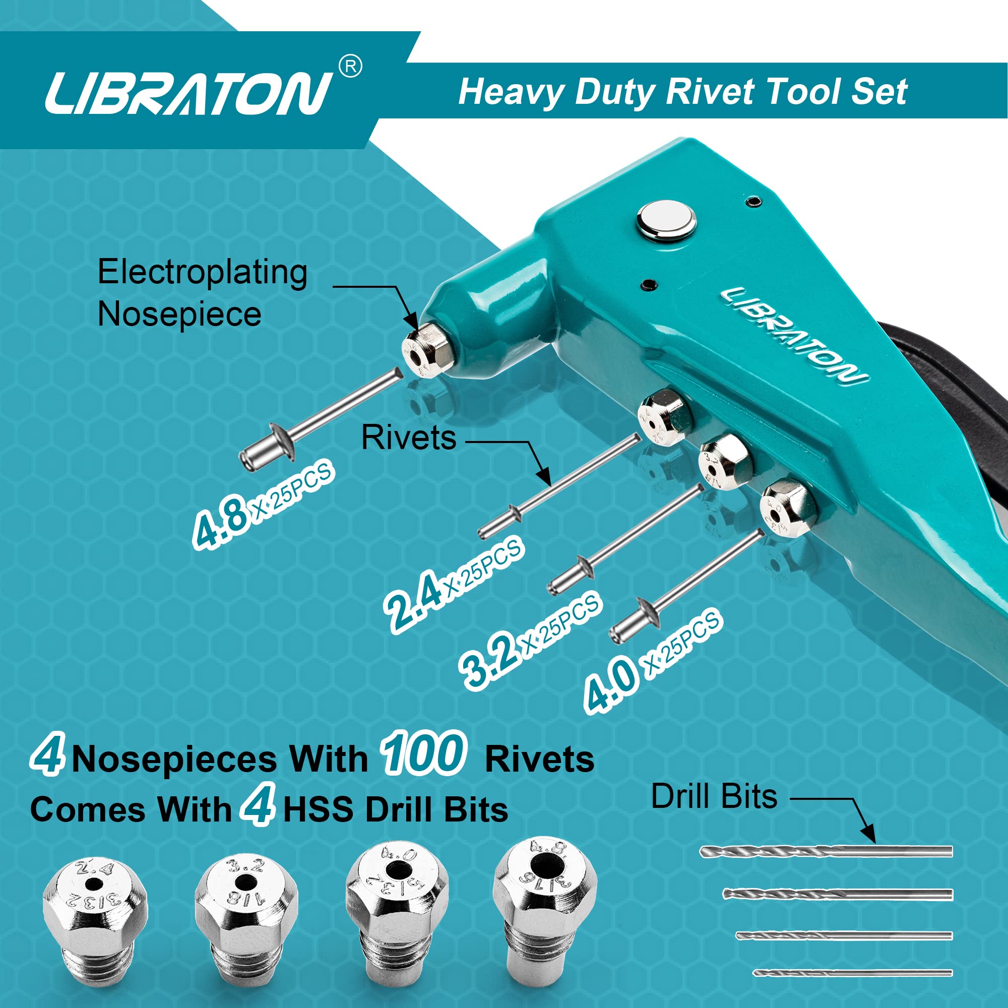 Libraton Pop Rivet Tool LIBRATON Rivet Gun, Rivet Gun Kit, Pop Rivet ...