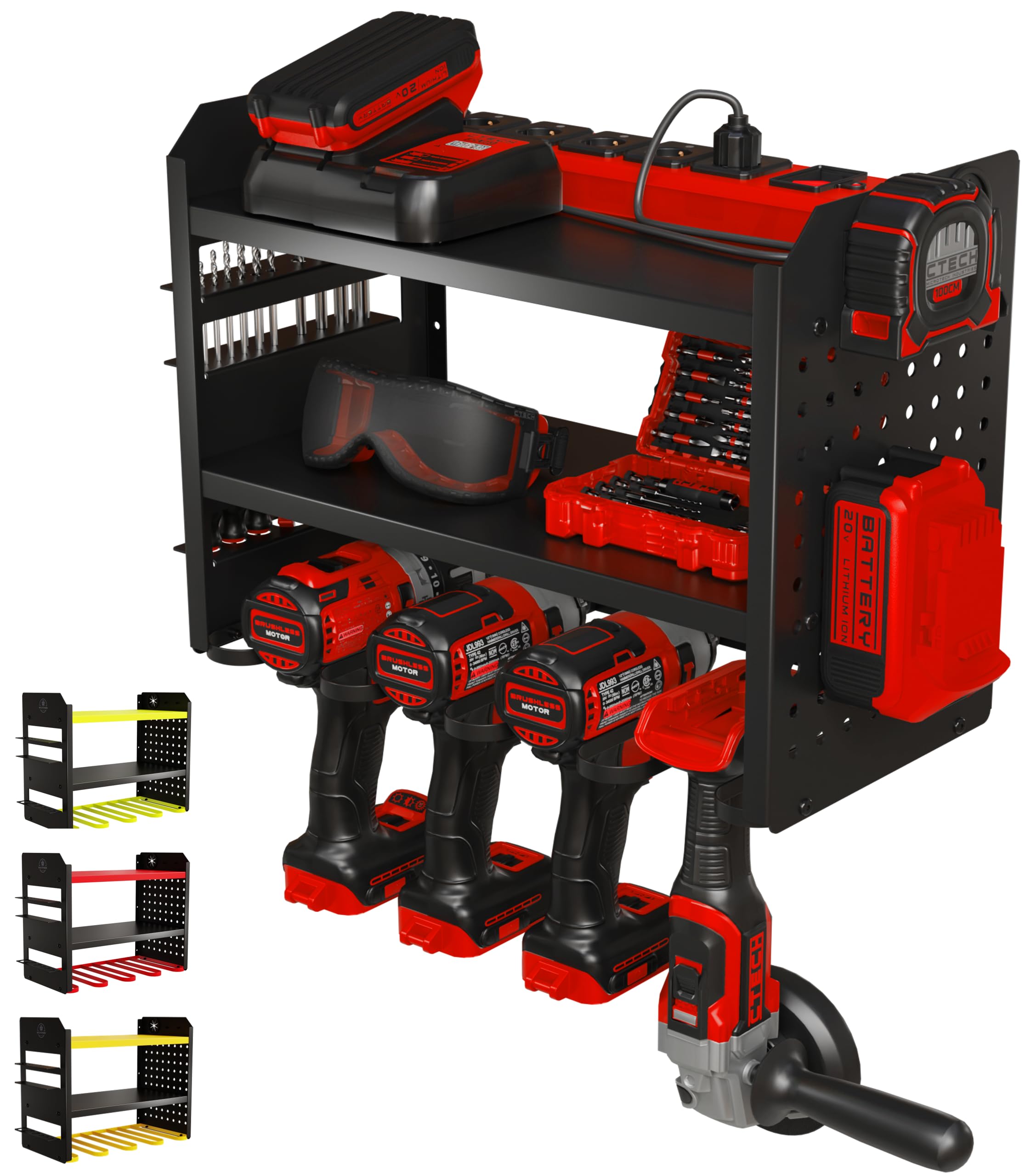 BUILTSTRONG Power Tool Organizer Wall Mount - 3-Tier Heavy-Duty Metal ...