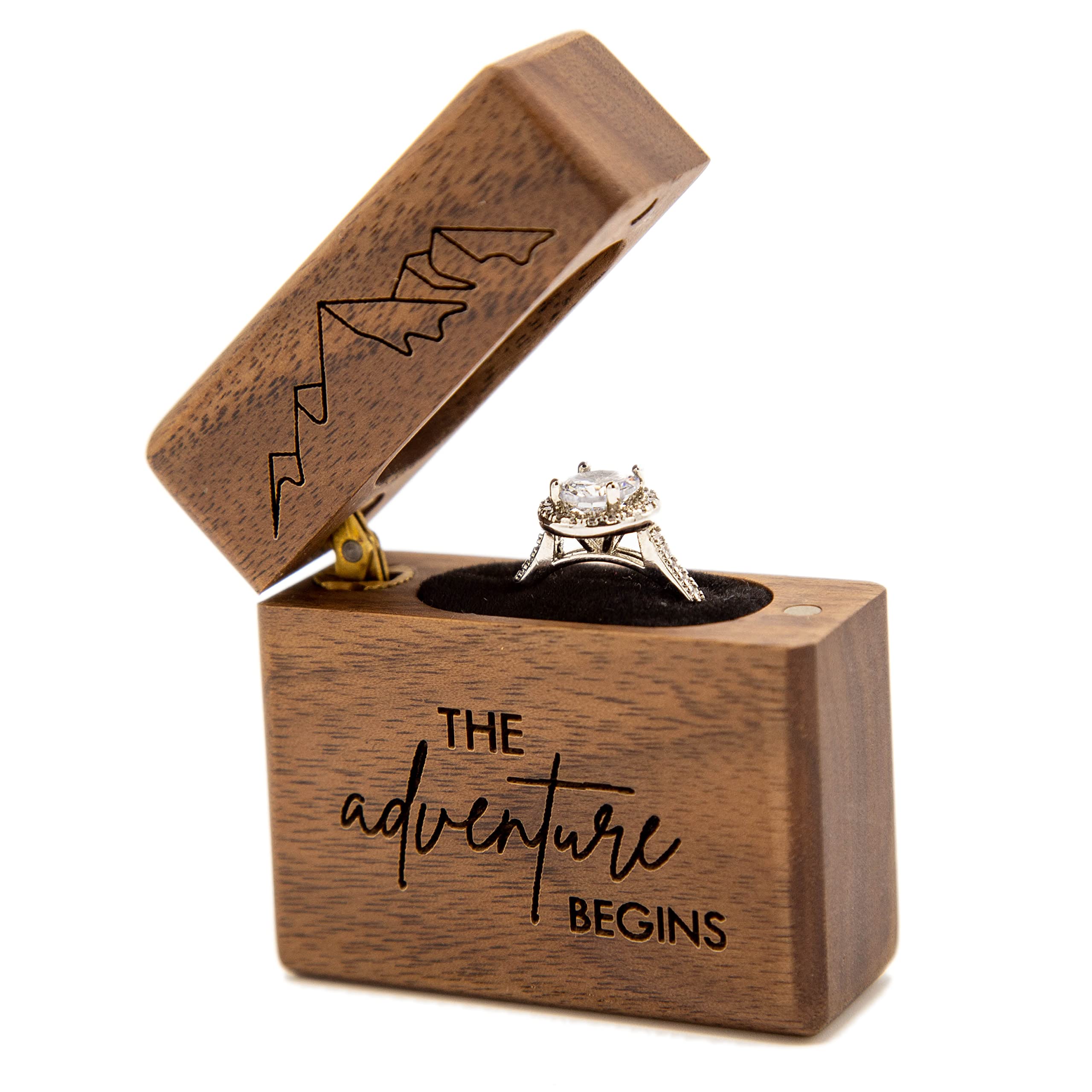 MUUJEE Slim Engagement Ring Box - Engraved Wooden Ring Box for Wedding ...