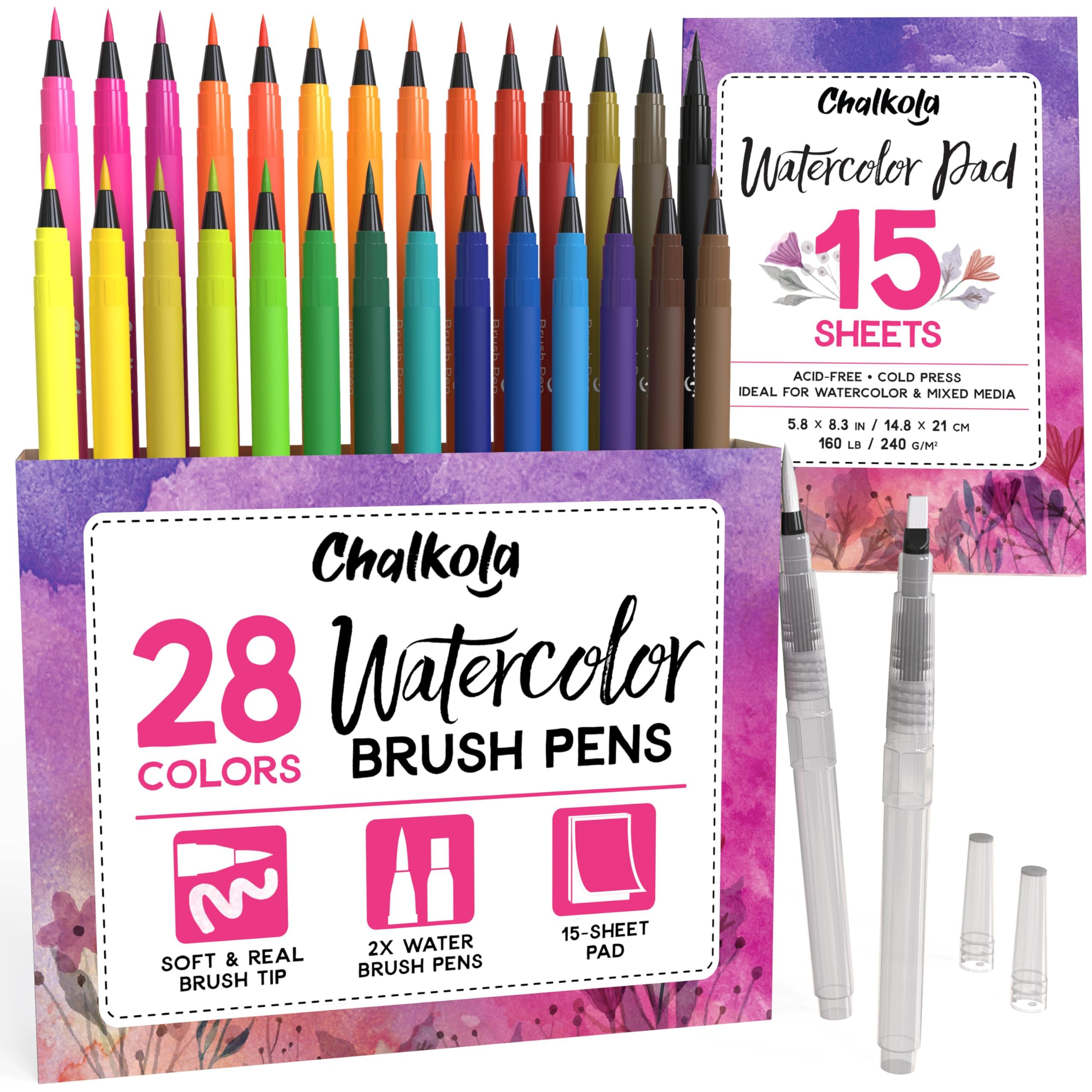 Chalkola Watercolor Brush Pens for Lettering, Coloring, Calligraphy ...