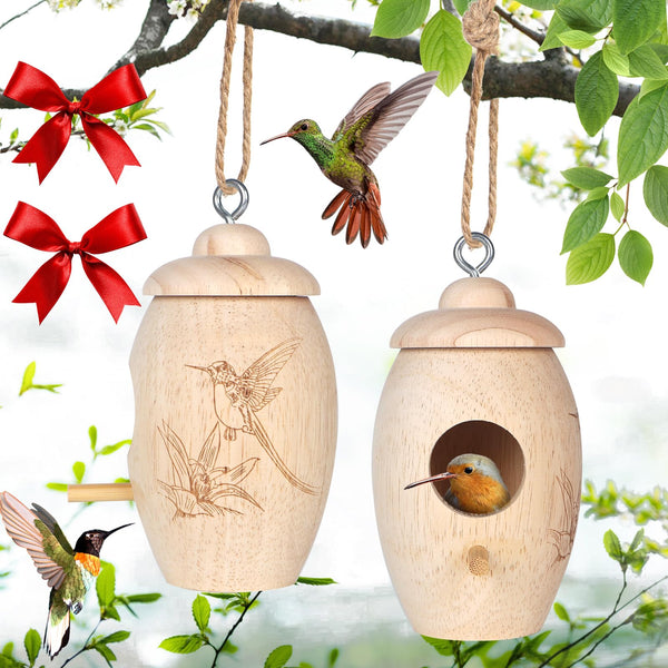 Hummingbird House, 2 PCS Wooden Hummingbird Houses for Outside for Nes ...
