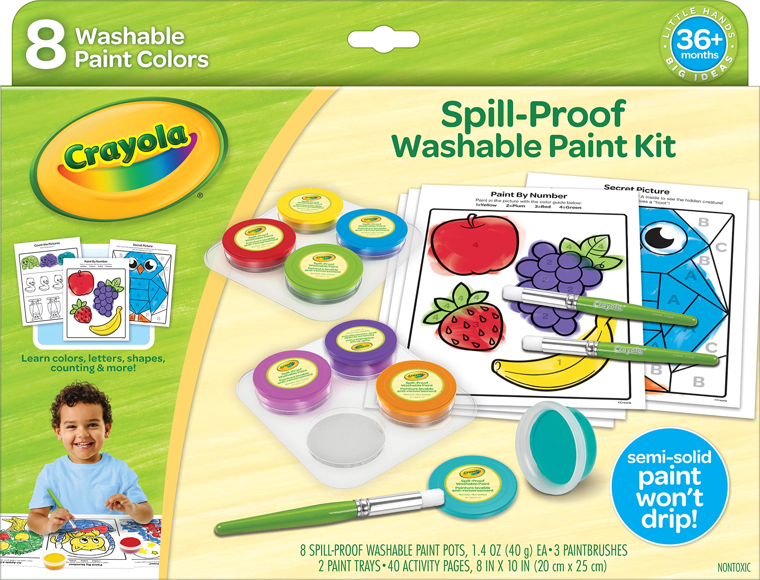 Crayola Spill Proof Paint Set (8ct), Washable Toddler Paint Kit, with ...