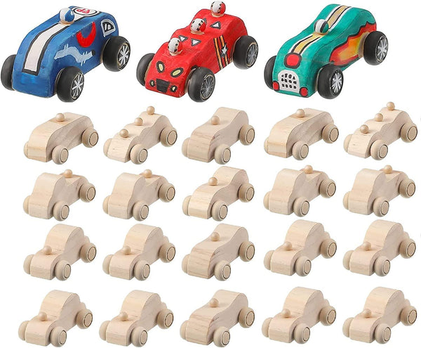 24 Pieces Wood DIY Car Toys Unfinished Wooden Cars Unfinished DIY Car ...